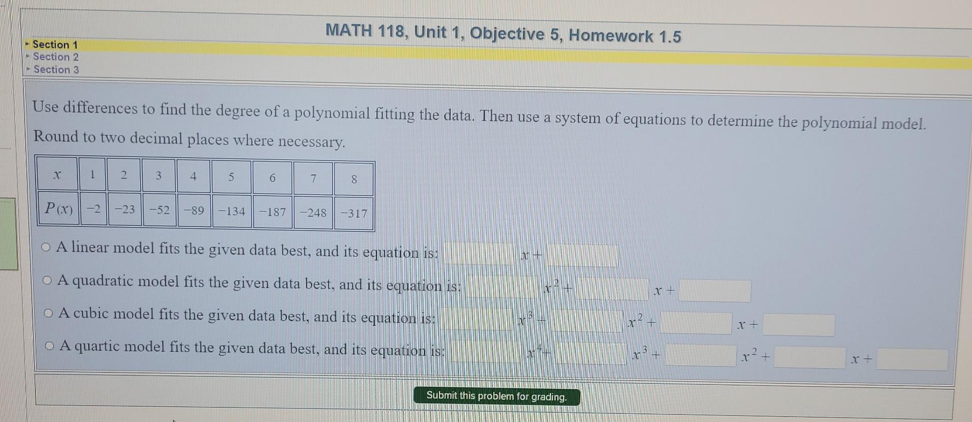 Solved MATH 118, Unit 1, Objective 5, Homework 1.5 Section 1 | Chegg.com