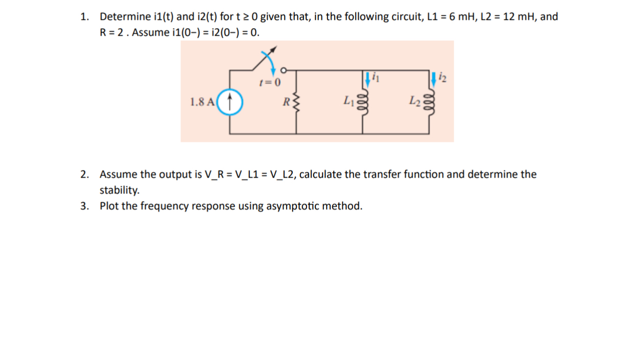 Solved Show all work Determine i1(t) ﻿and i2(t) ﻿for t≥0 | Chegg.com
