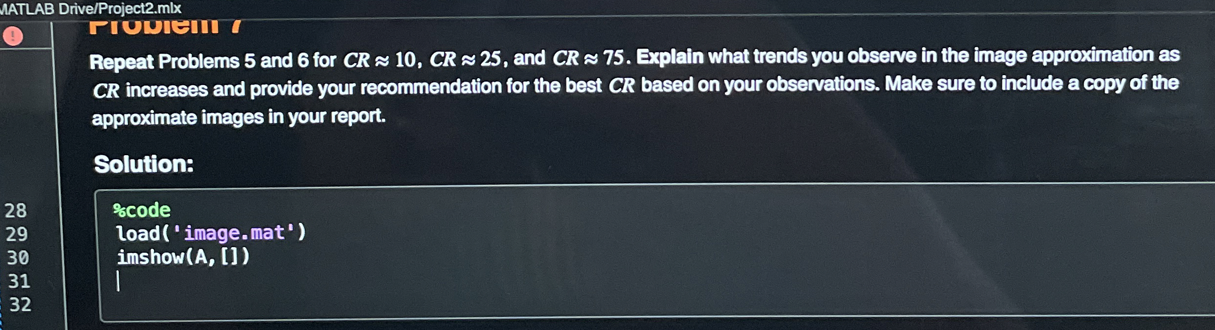 Solved 贝ATLAB Drive/Project2.mlxRepeat Problems 5 ﻿and 6 | Chegg.com