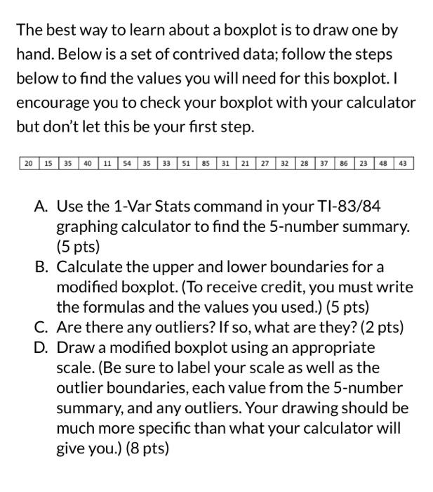 Solved The best way to learn about a boxplot is to draw one | Chegg.com