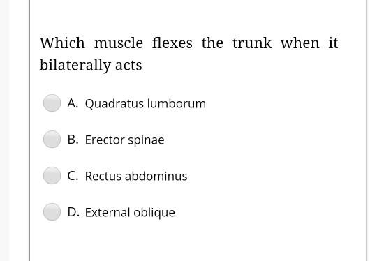 Solved Which motion occurs when the trunk flexors act | Chegg.com