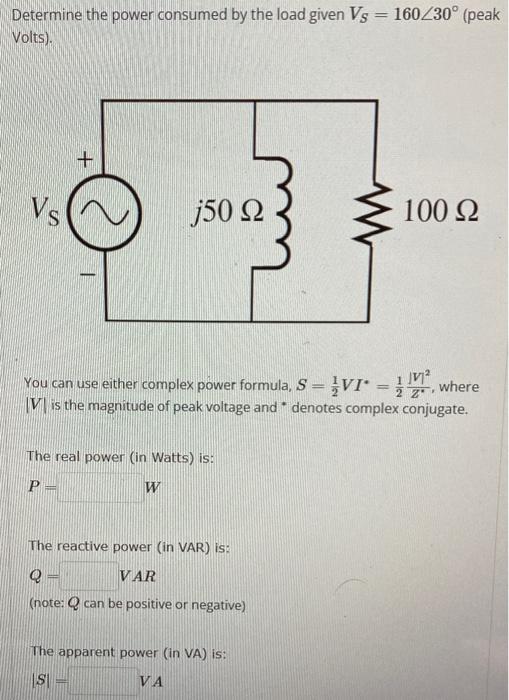 Solved Determine the power consumed by the load given | Chegg.com