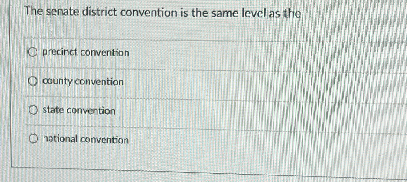Solved The senate district convention is the same level as | Chegg.com