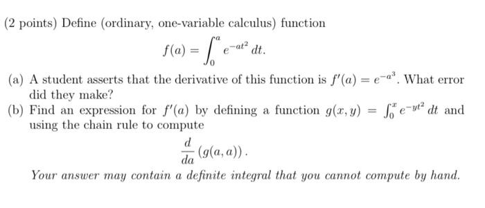Solved (2 points) Define (ordinary, one-variable calculus) | Chegg.com