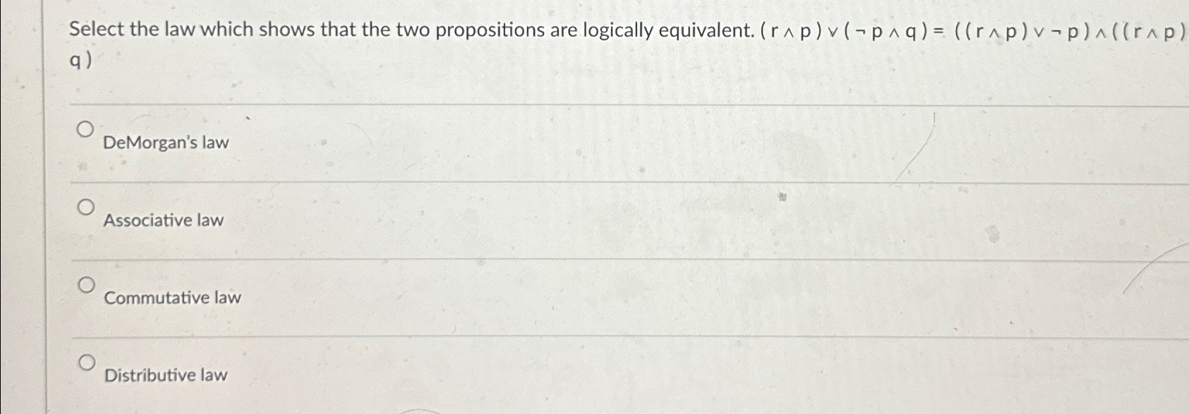 Solved Select the law which shows that the two propositions | Chegg.com