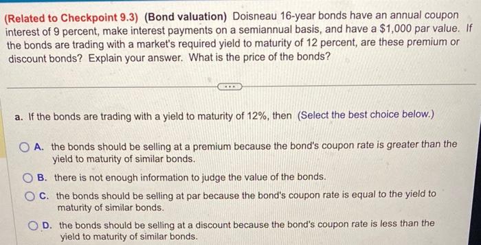 Solved (Related to Checkpoint 9.3) (Bond valuation) Doisneau | Chegg.com