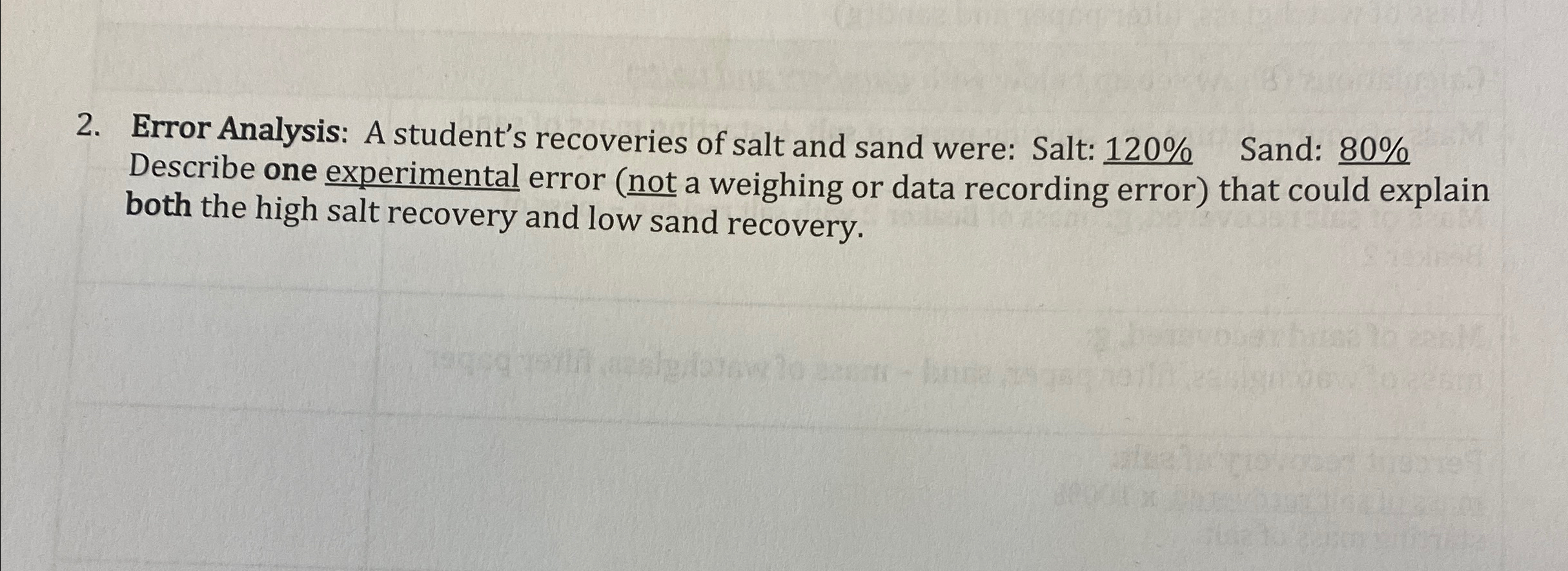 Solved Error Analysis: A student's recoveries of salt and | Chegg.com