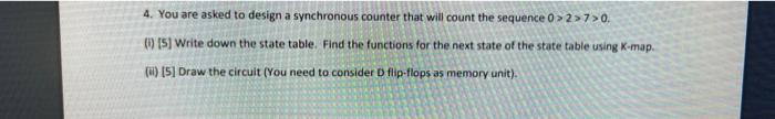 Solved 4. You are asked to design a synchronous counter that | Chegg.com