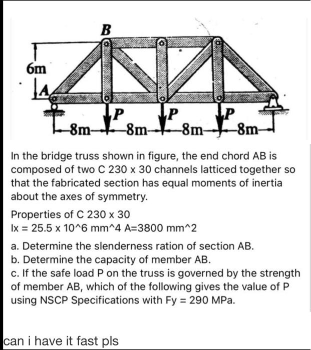 Solved B om JA Lsm 128m Р -8m PS -8m- In the bridge truss | Chegg.com