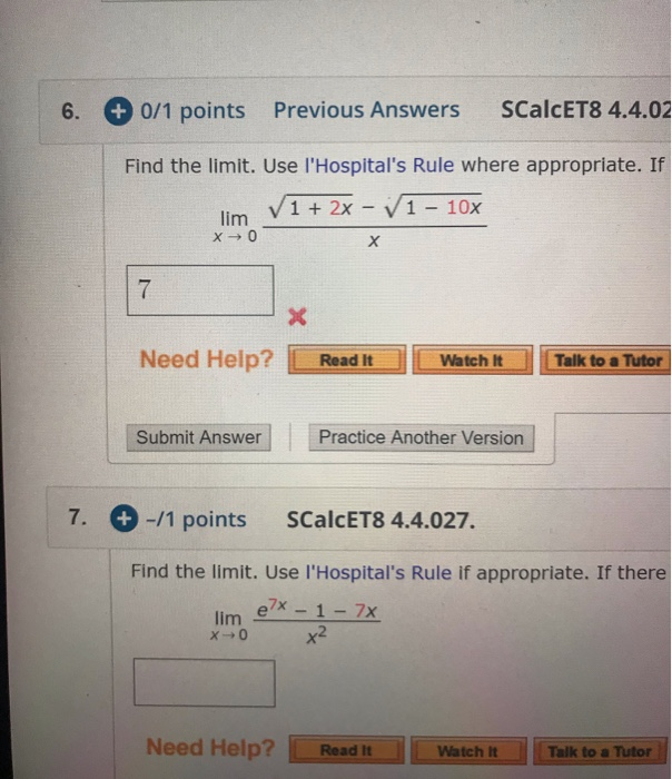 Solved 6. + 0/1 points Previous Answers SCalcET8 4.4.02 Find | Chegg.com