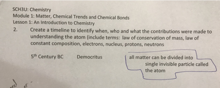 Solved SCH3U: Chemistry Module 1: Matter, Chemical Trends | Chegg.com