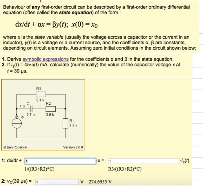 Solved Behaviour of any first-order circuit can be described | Chegg.com