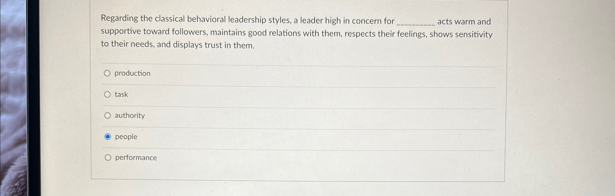 Solved Regarding the classical behavioral leadership styles, | Chegg.com
