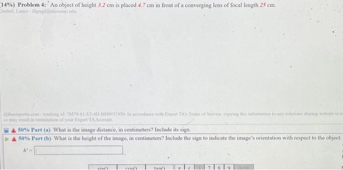 Solved 14\%) Problem 4: An object of height 3.2 cm is placed | Chegg.com
