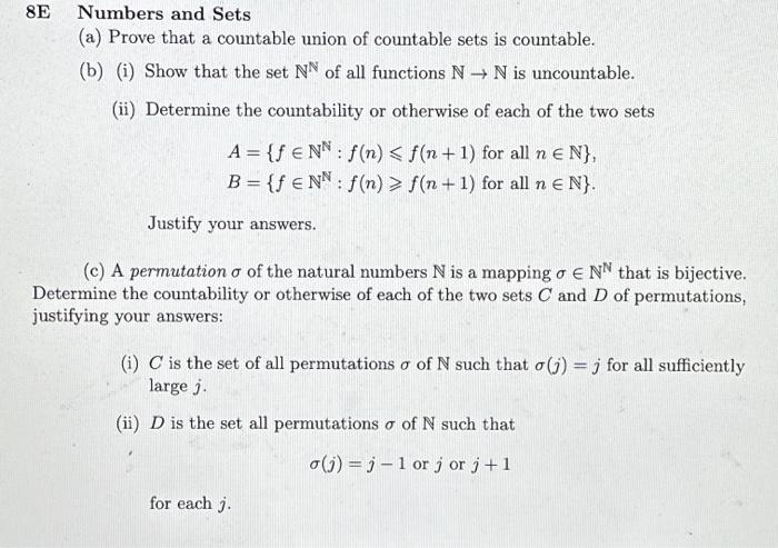 Solved 8E Numbers and Sets (a) Prove that a countable union | Chegg.com