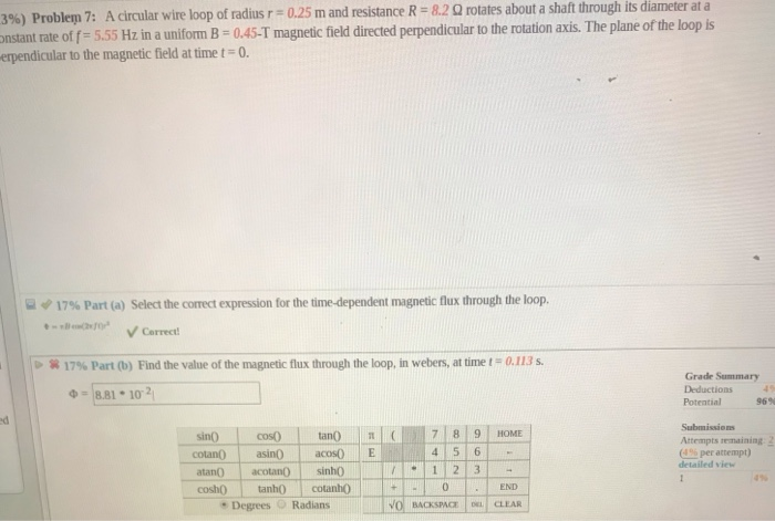 Solved 3%) Problem 7: A circular wire loop of radius r = | Chegg.com
