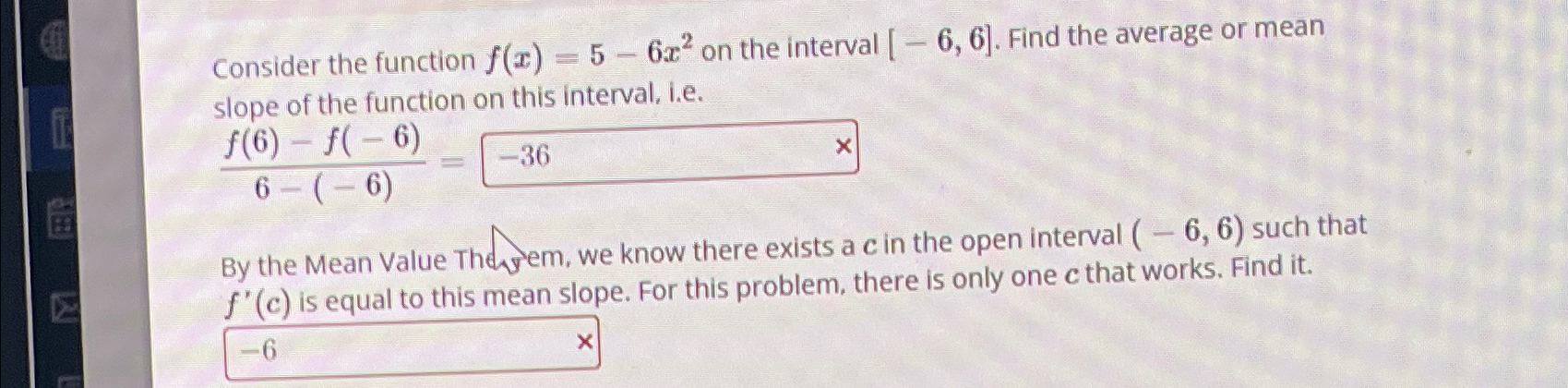 Solved Consider the function f(x)=5-6x2 ﻿on the interval | Chegg.com