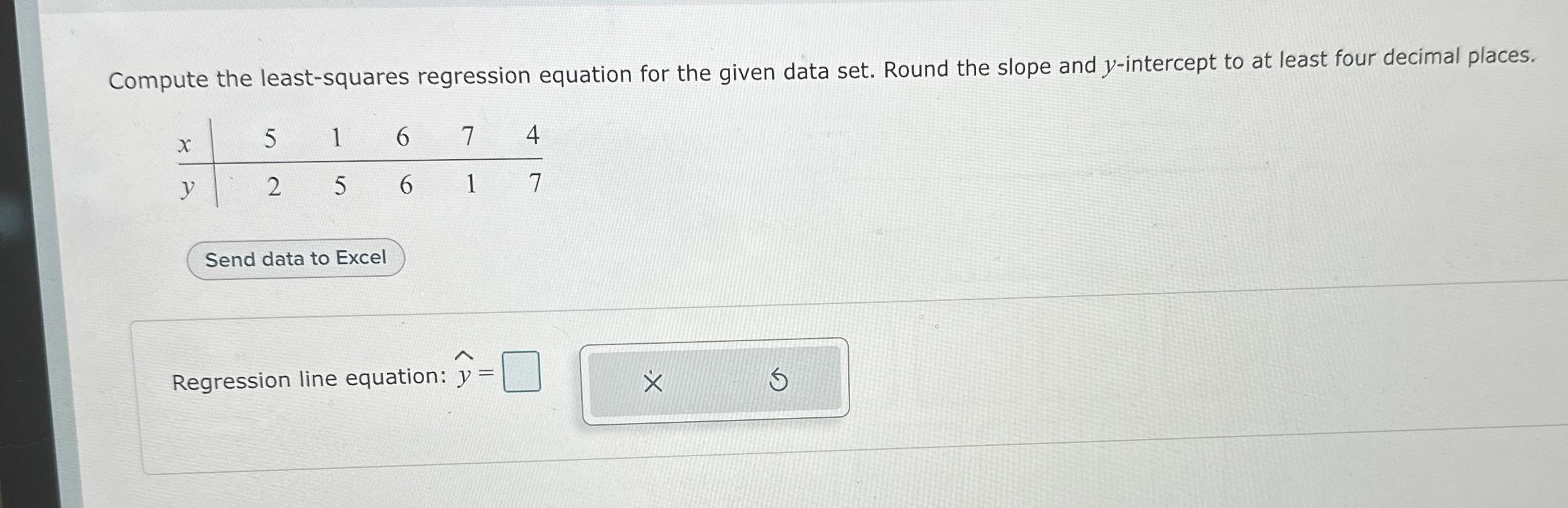Solved Compute the least-squares regression equation for the | Chegg.com