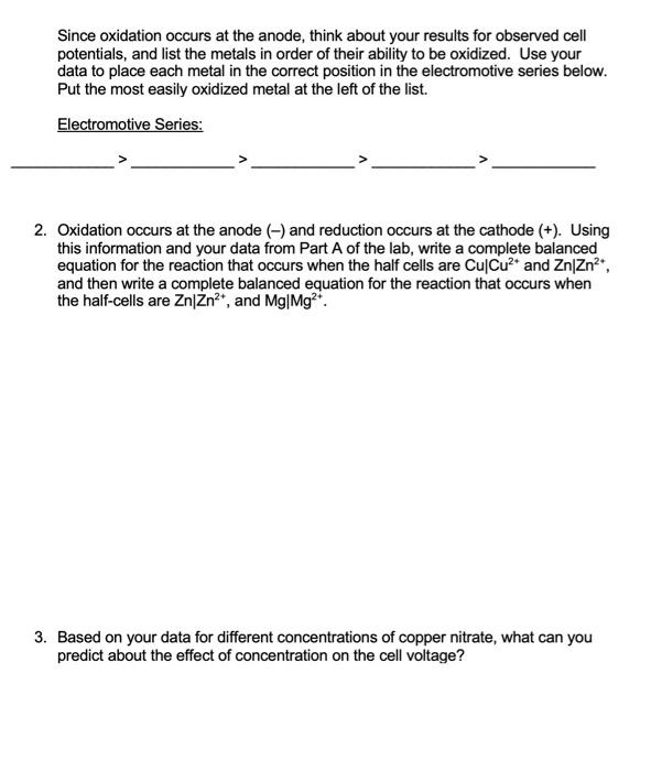 Solved + Data Table for Electrochemistry Lab Voltaic Voltage | Chegg.com