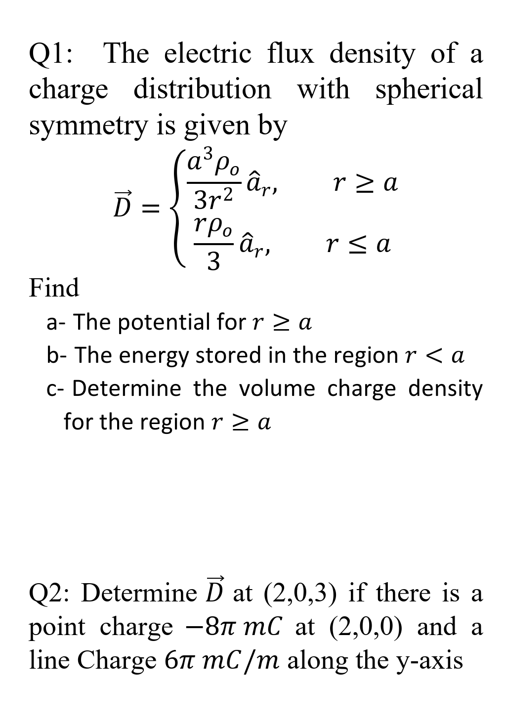 Solved Q1: The electric flux density of a charge | Chegg.com
