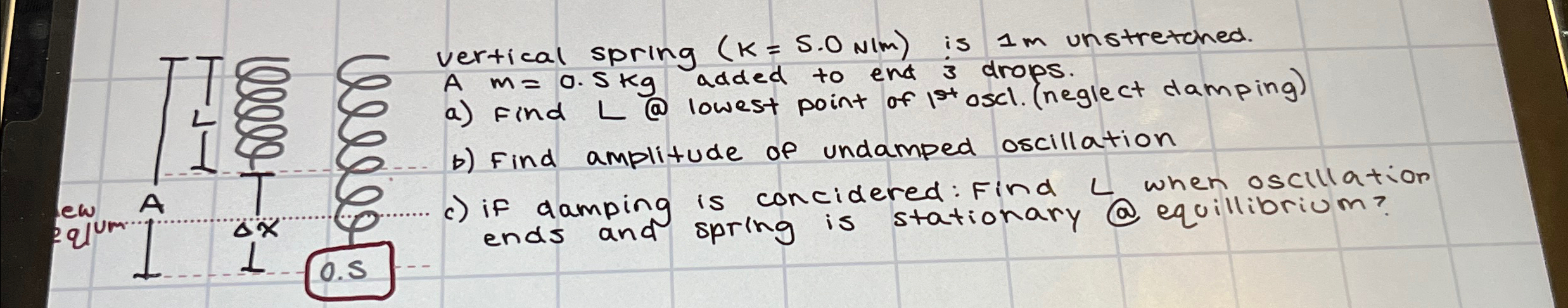 Solved vertical spring )=(5.0Nm ﻿is 1m ﻿unstretched.A | Chegg.com