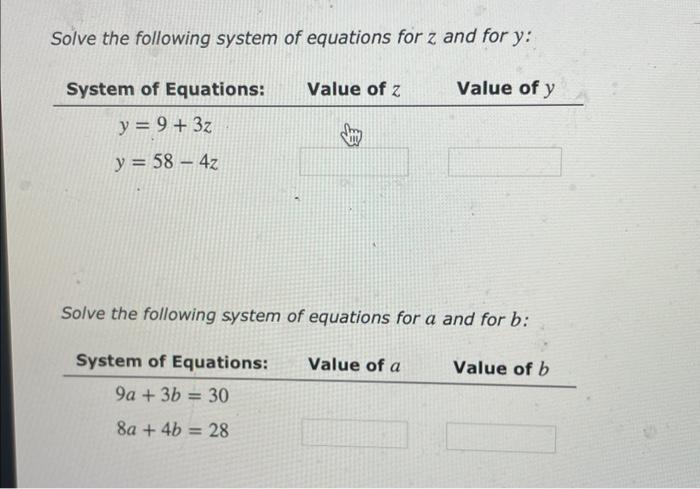 Solved Solve the following system of equations for z and for | Chegg.com