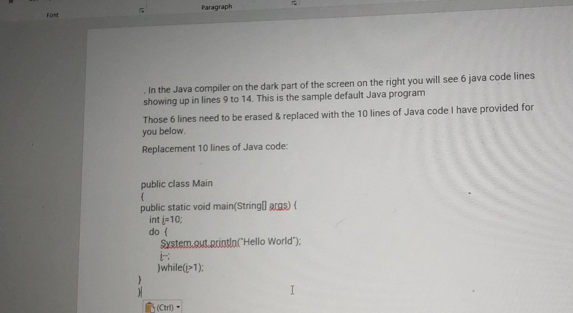 VI Paragraph Font In the Java compiler on the dark | Chegg.com