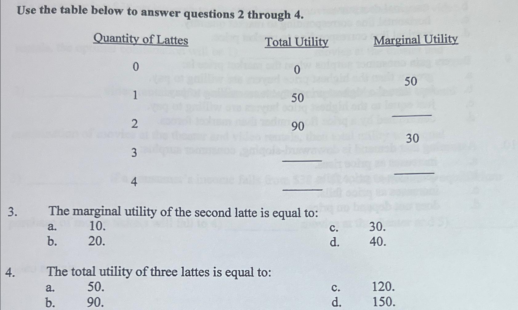 Solved Use the table below to answer questions 2 ﻿through | Chegg.com