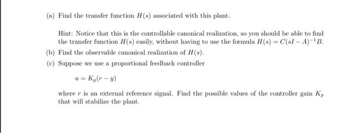 5. Controllable Canonical Form Consider a linear | Chegg.com