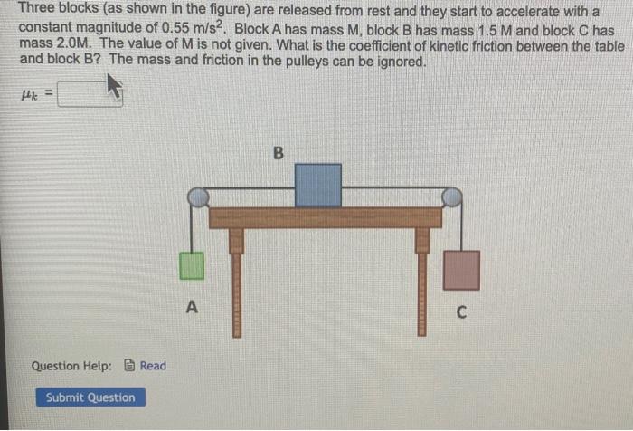 Solved Three blocks (as shown in the figure) are released | Chegg.com