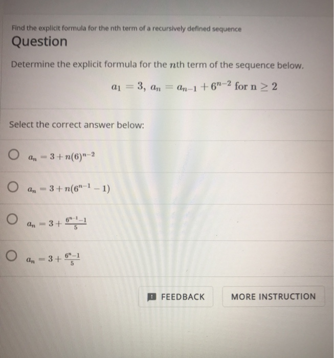 Solved Find the explicit formula for the nth term of a | Chegg.com