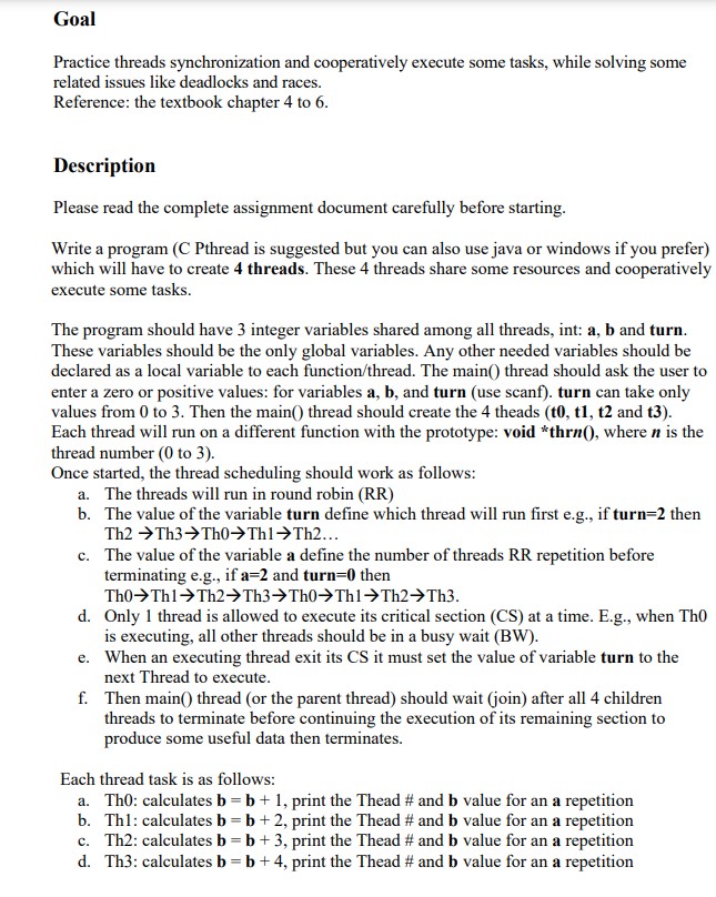 Solved GoalPractice threads synchronization and | Chegg.com