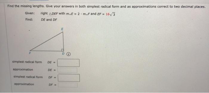Solved Find the missing lengths. Give your answers in both | Chegg.com
