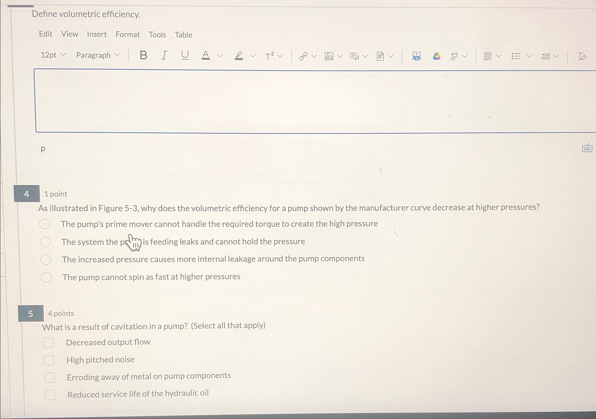 Solved Define volumetric efficiency.Edit View Insert Format | Chegg.com