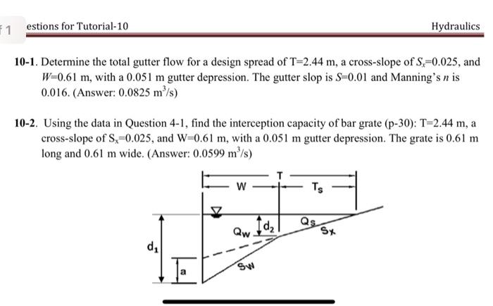 21 estions for Tutorial-10 Hydraulics 10-1. Determine | Chegg.com