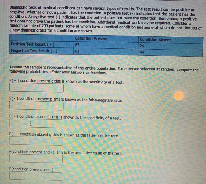 Solved Diagnostic tests of medical conditions can have | Chegg.com
