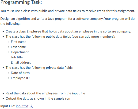 Solved Programming Task:You must use a class with public and | Chegg.com
