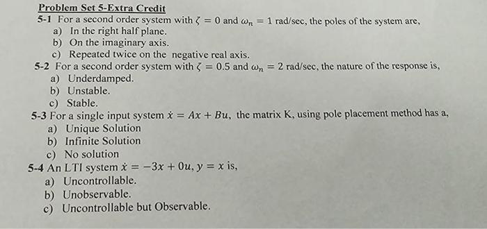 Solved Problem Set 5-Extra Credit 5-1 For a second order | Chegg.com