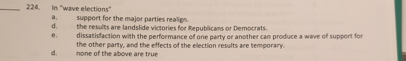 Solved In "wave elections"a. ﻿support for the major parties | Chegg.com