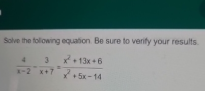 Solved Solve the following equation. Be sure to verify your | Chegg.com