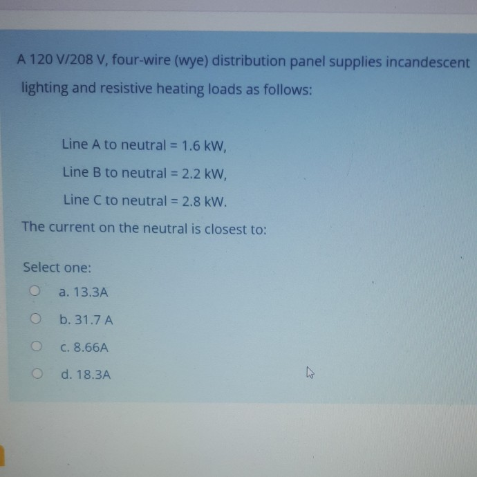 Solved A 120 V/208 V, four-wire (wye) distribution panel | Chegg.com
