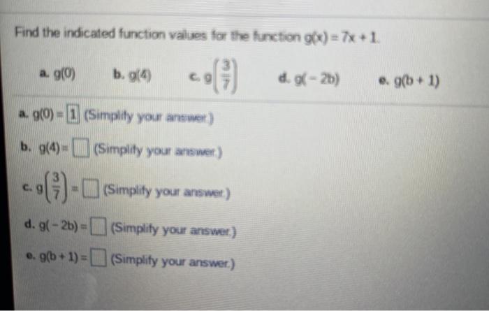 Solved Find the indicated function values for the function | Chegg.com