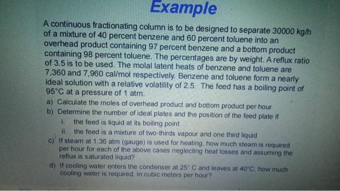 Solved A continuous fractionating column is to be designed | Chegg.com