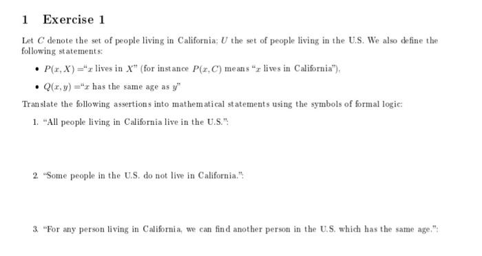 Solved 1 Exercise 1 Let C denote the set of people living in | Chegg.com