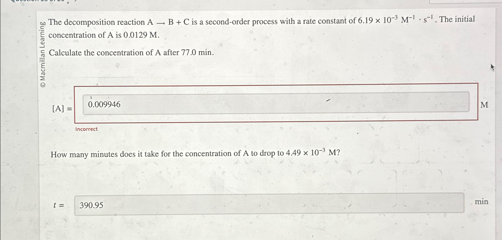 Solved The decomposition reaction A→B+C ﻿is a second-order | Chegg.com