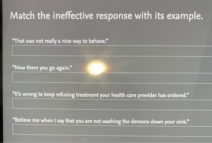 Solved Match the ineffective response with its example. | Chegg.com