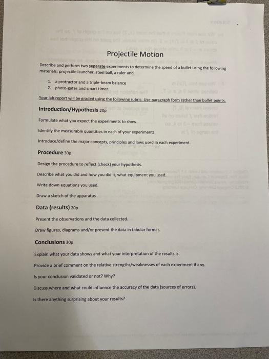 Projectile Motion Describe and periorm two separate | Chegg.com