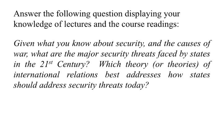 Solved My subject is ( Introduction to security studies) | Chegg.com