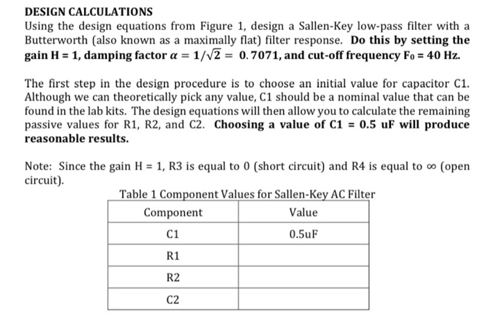 Solved DESIGN CALCULATIONS Using the design equations from | Chegg.com