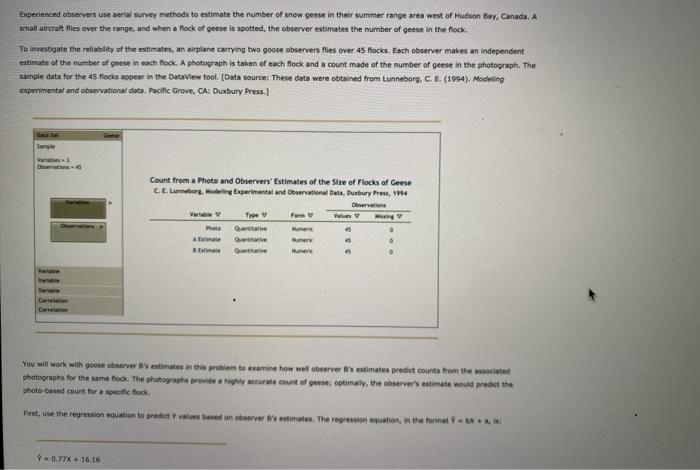 Solved Experienced observers use aerial survey methods to | Chegg.com